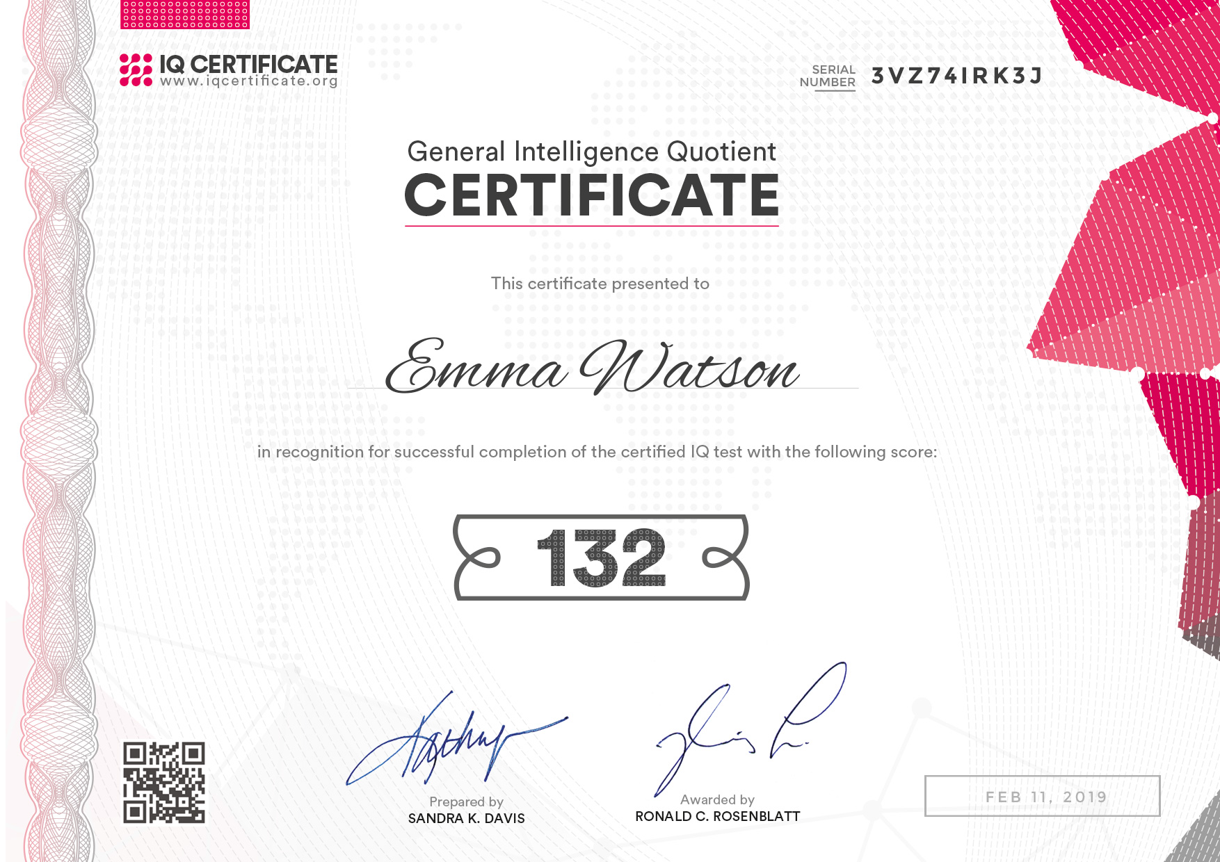 Sample IQ Certificate IQ Certificate Sample IQ Certificate IQ Certificate